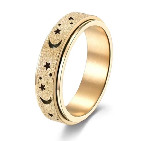 Moonflowerbtq | Jewelry | Frosted Gold Moon Star Spinner Ring 8k Gp ...
